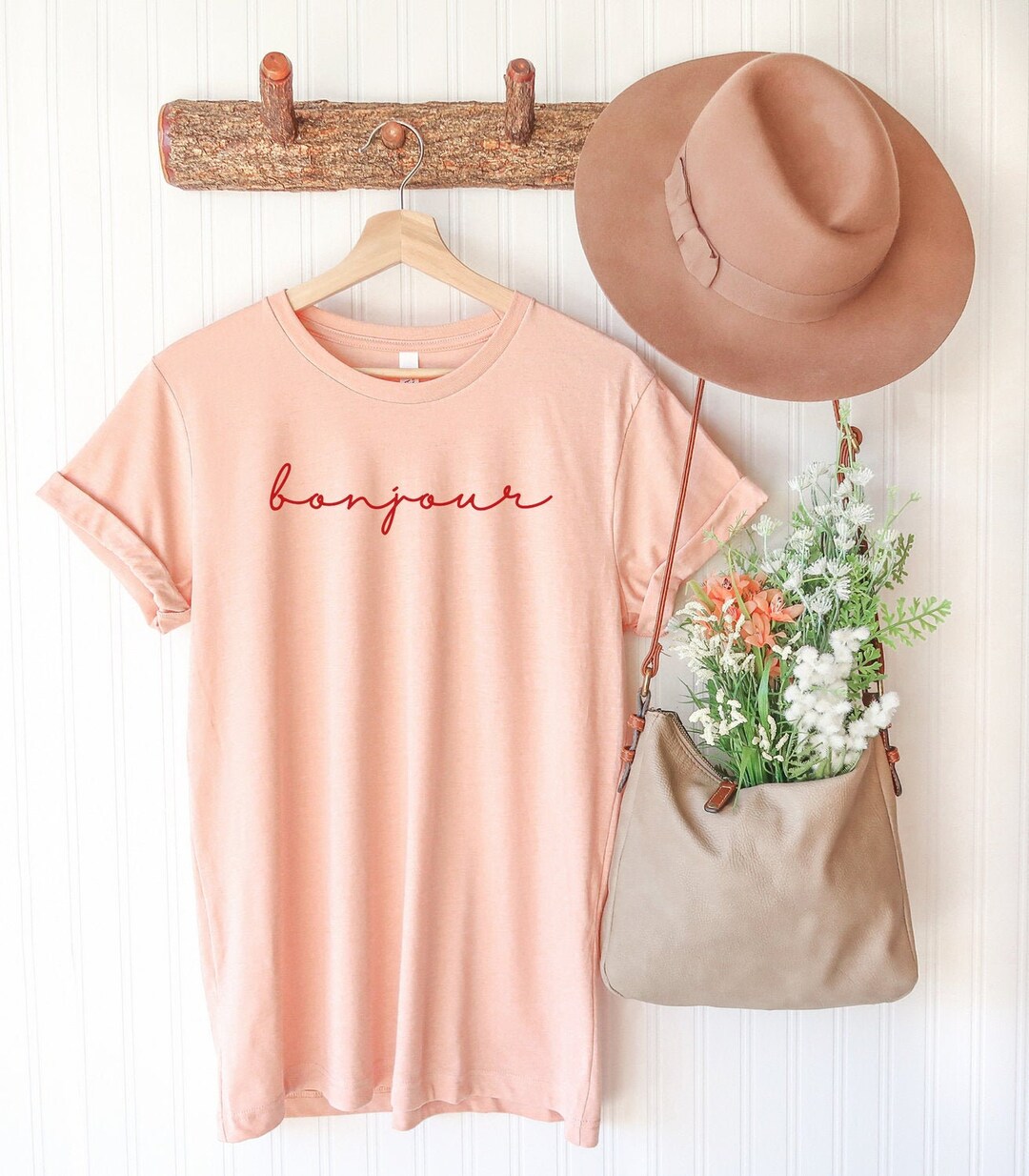 Bonjour Shirt French Girl Tee Trendy Cursive Paris Top Cute Minimalist ...