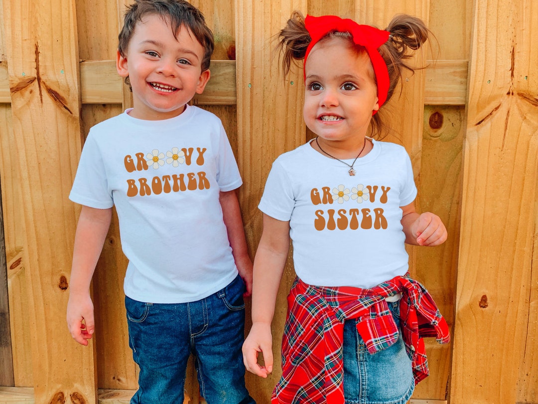 Groovy Sister Shirt Retro Big Sis Tee Boho Birthday Party Top 70s Siblings Apparel Kids Hippie ...