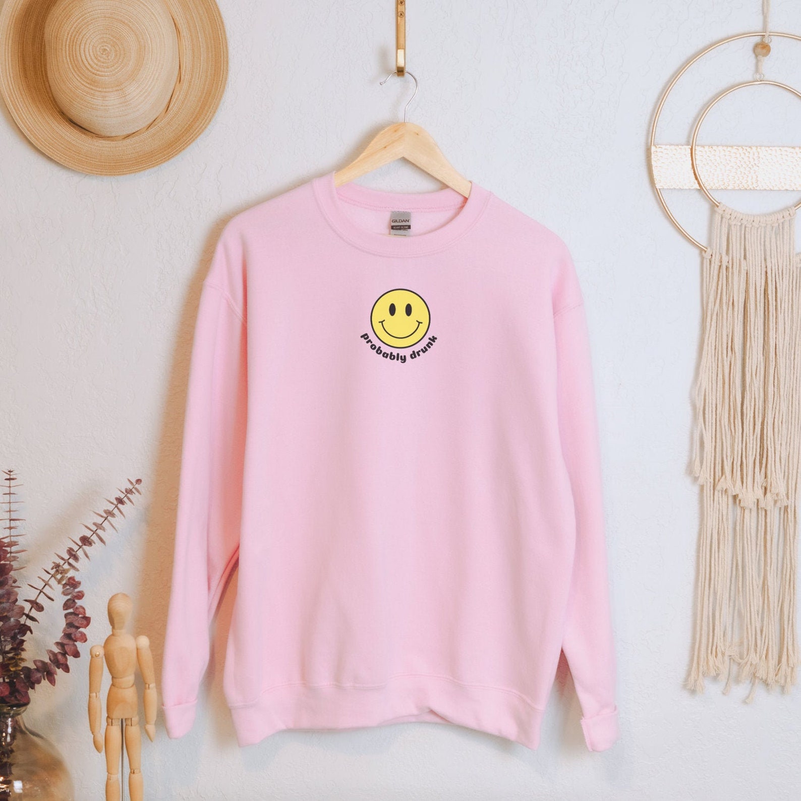 Smiley Face Sweatshirt Drunk Crewneck Funny Alcohol Pullover Trendy ...