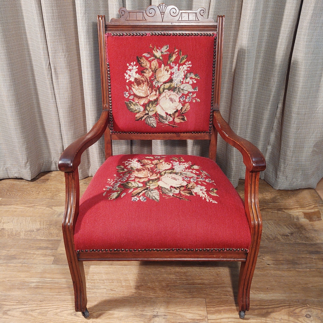 This Victorian Needle Point Chair in Maroon is a Perfect Addition for ...