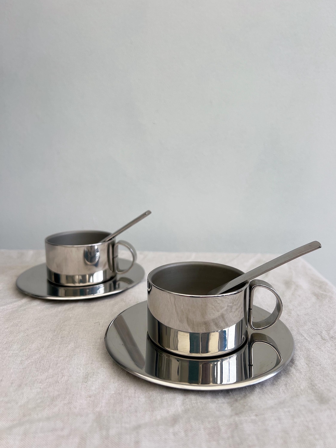 Vintage Zepter Stainless Steel Espresso Cups Saucers and Spoons Set of ...