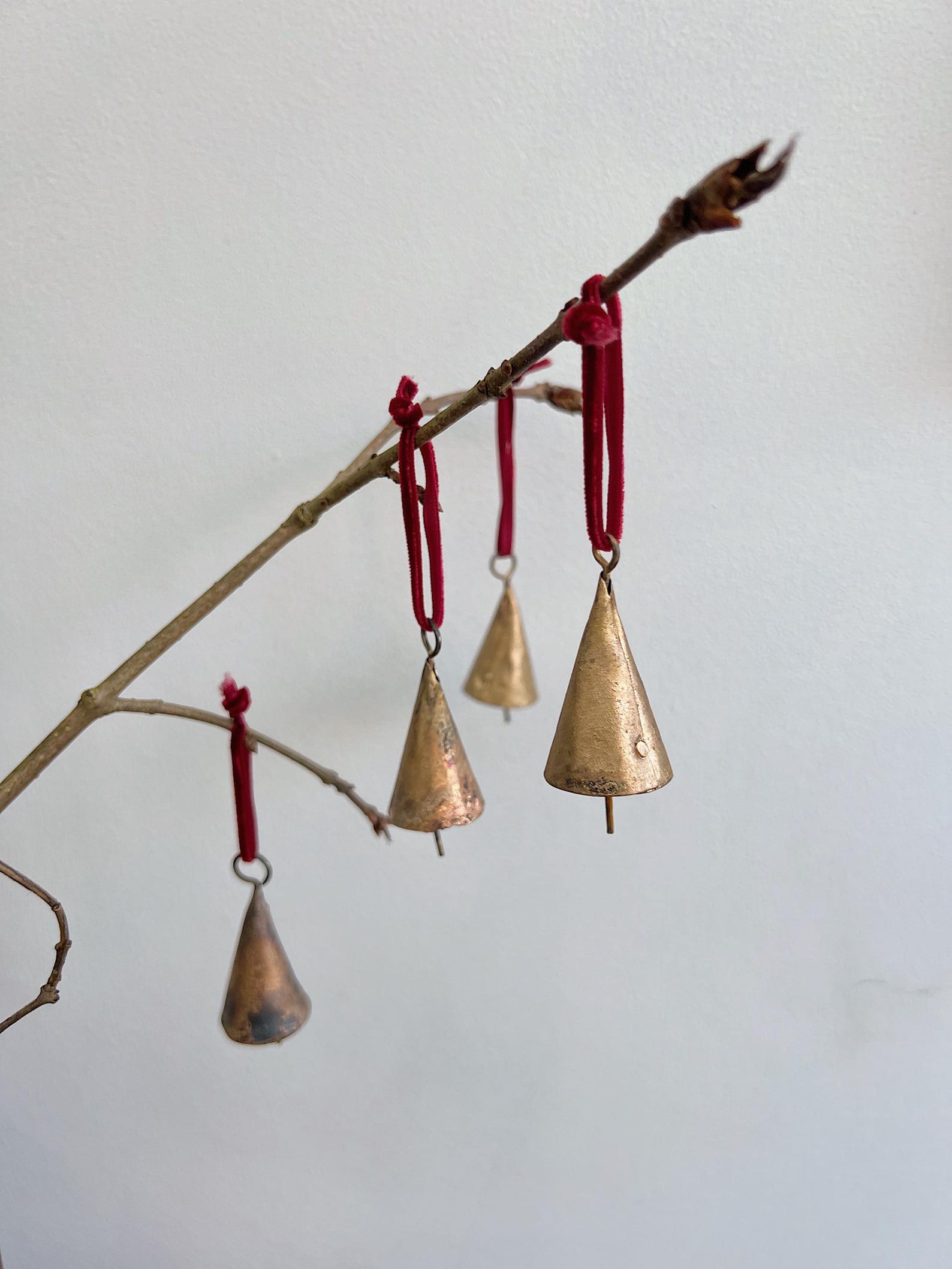 Small Rustic Cone Bell Tree Decorations Ornaments With Burgundy Velvet ...