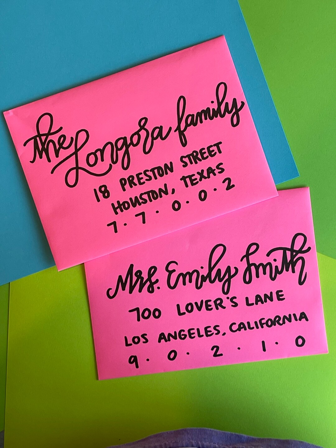 Hot Pink Envelope / Black Lettering Invitation Address Calligraphy ...