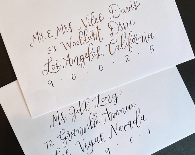 White Envelope Navy Address Calligraphy / Birthday Party Wedding Bridal ...