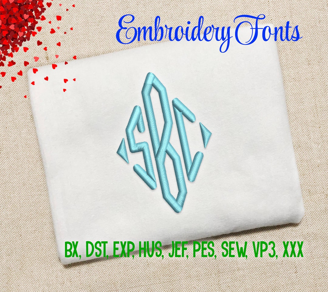 SALE ! 4 Sizes Diamond Monogram Font Embroidery Fonts 9 Formats ...