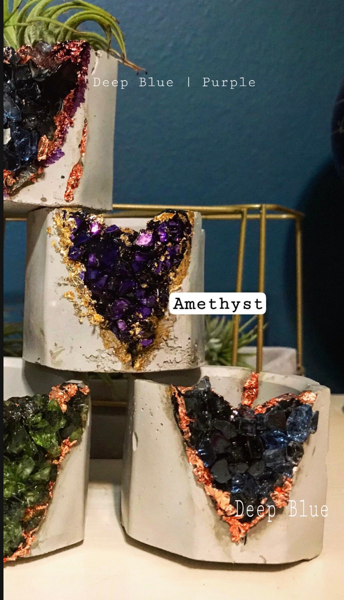 Crystal Planter Cement Geode Pot Air Plant Holder Cactus | Etsy