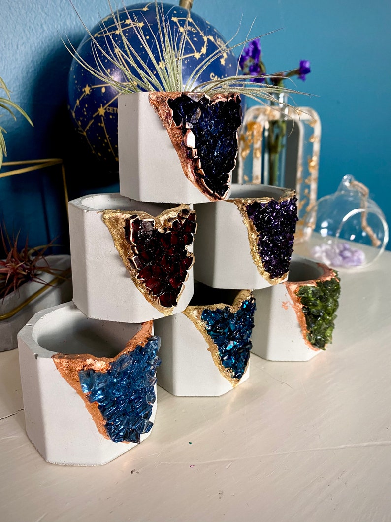 Crystal Inspired Planter Cement Geode Pot Air Plant Holder - Etsy