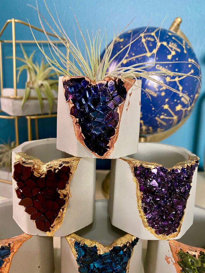 Crystal Inspired Planter Cement Geode Pot Air Plant Holder | Etsy