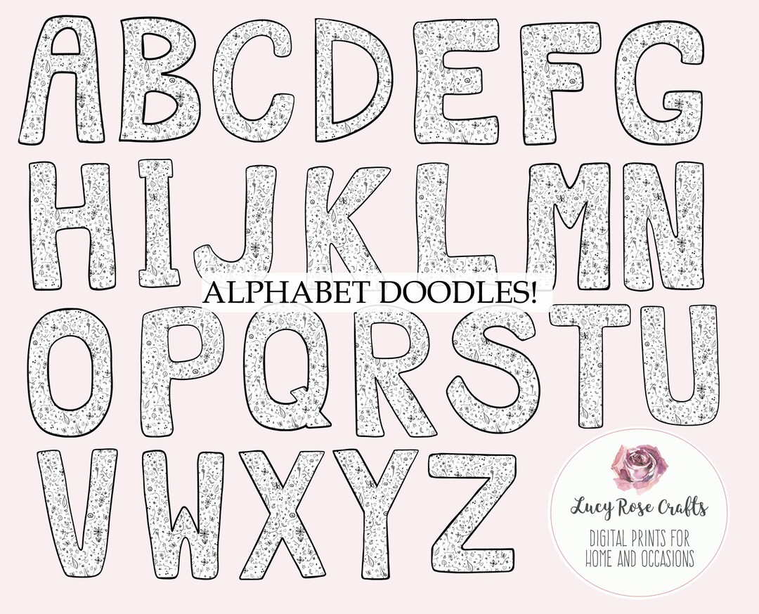Alphabet PNG Clipart Full Set in Doodle Pattern Design - Hand Drawn - Etsy