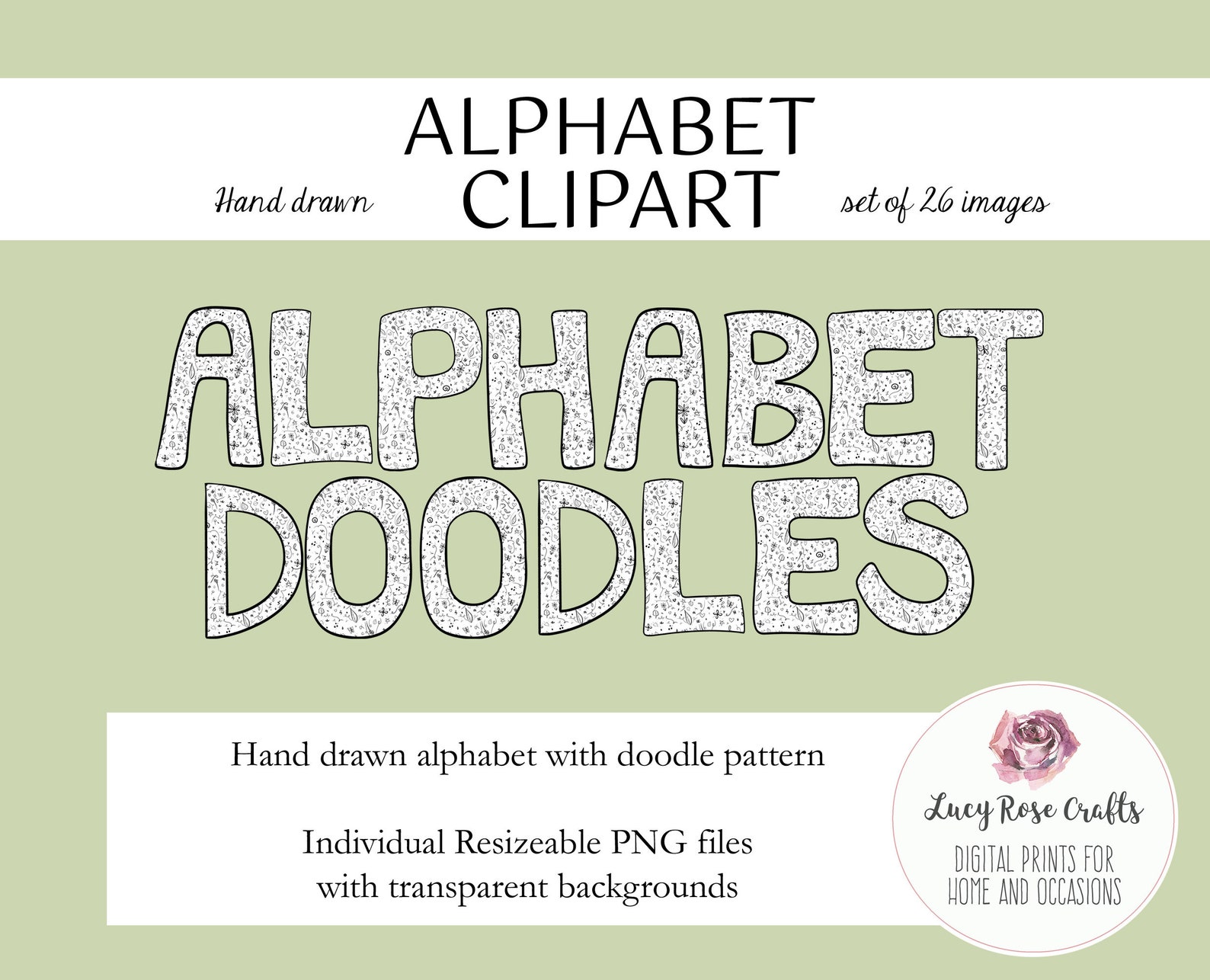 Alphabet PNG Clipart Full Set in Doodle Pattern Design - Hand Drawn - Etsy
