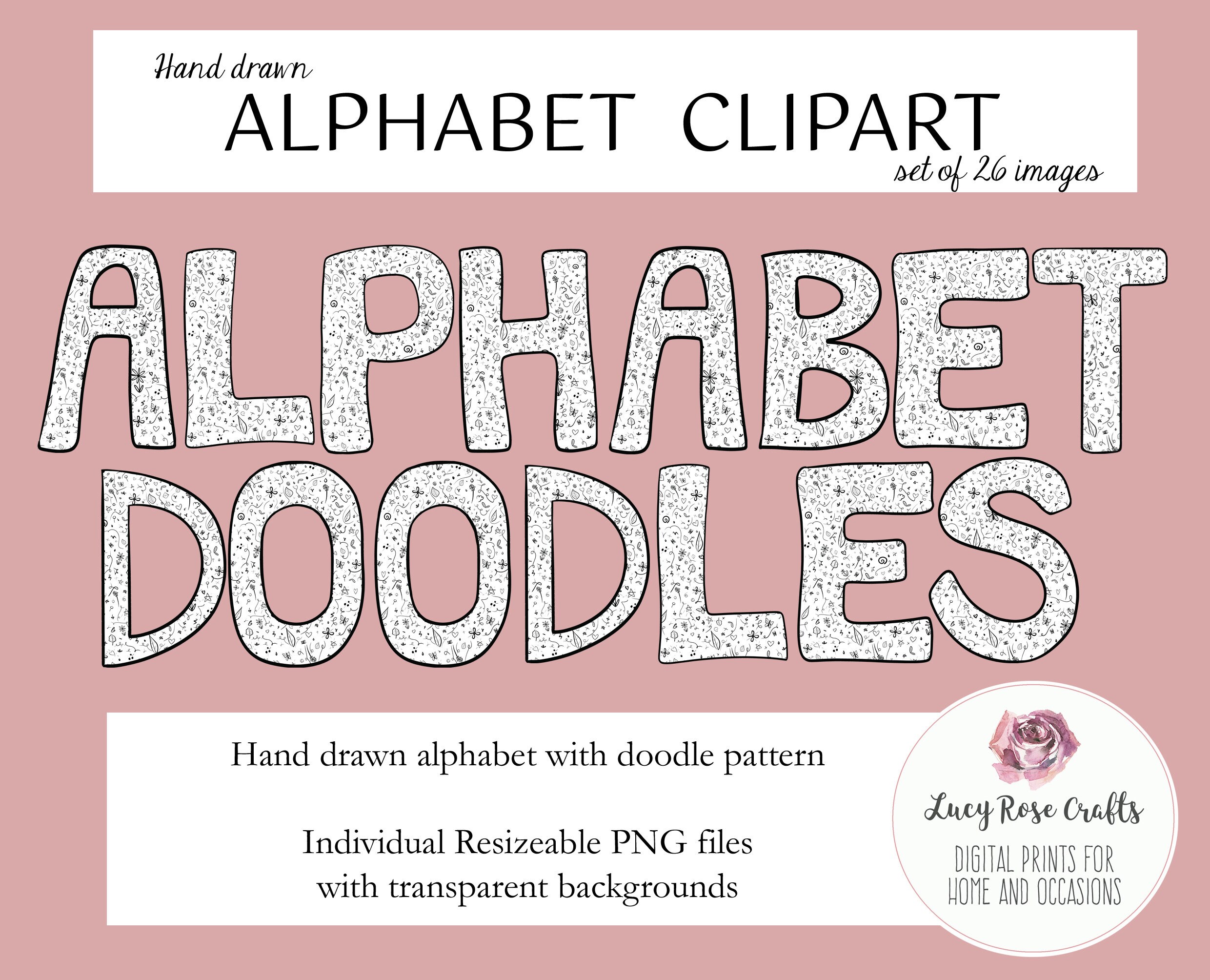 Alphabet PNG Clipart Full Set in Doodle Pattern Design - Hand Drawn - Etsy