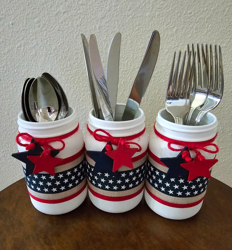 Patriotic Mason Jar Silverware Holders - Etsy
