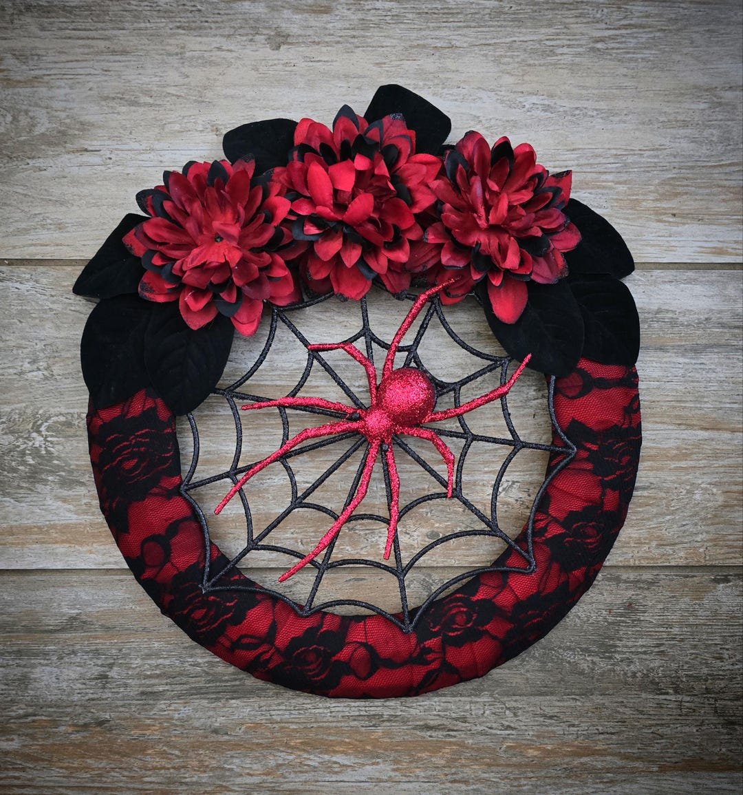 Gothic Red Spider in Black Web Wreath - Etsy