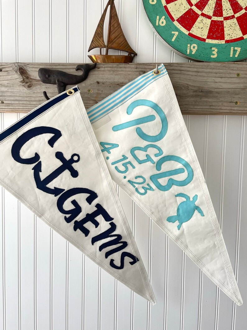 Custom Wedding Boat Pennant: Upcycled Sailcloth Nautical Decor - Etsy