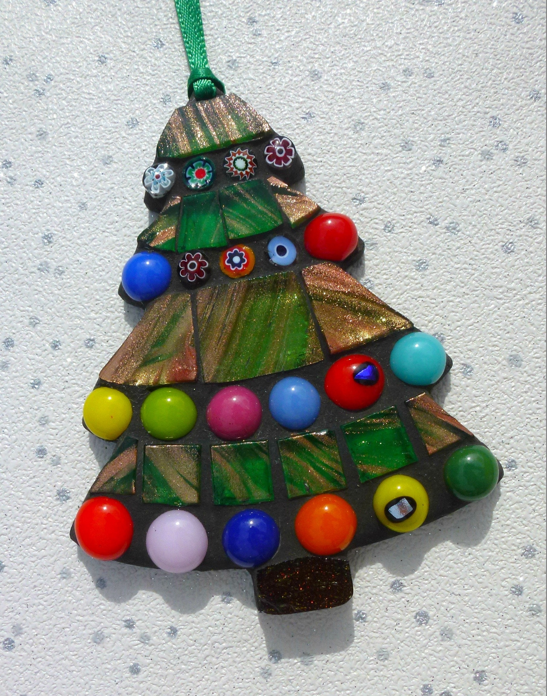 Christmas Glass Art, Xmas Tree Decor, Christmas Mosaic Art, Glass Art ...