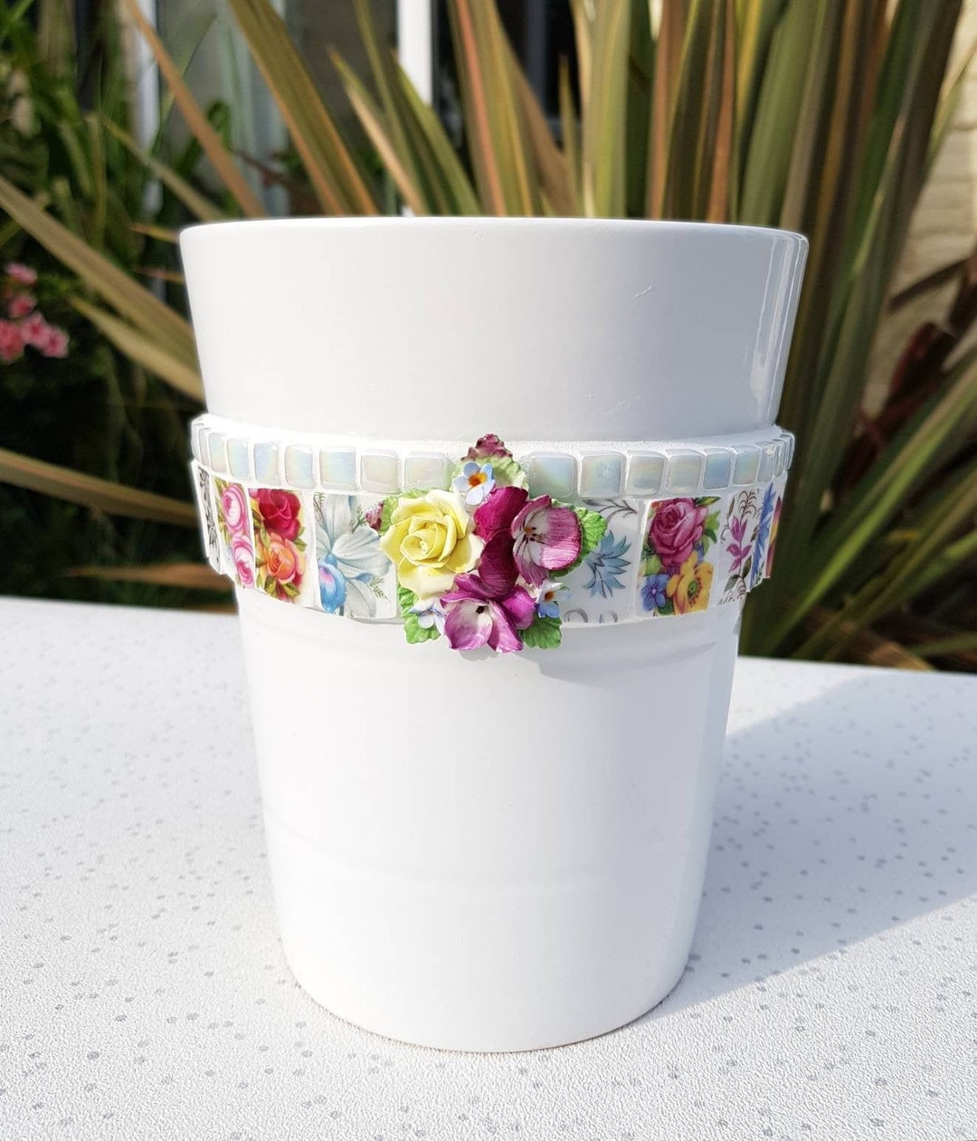 Vintage Flower Pot, Vintage Mosaic Pot, Orchid Planter Pot, Vintage ...