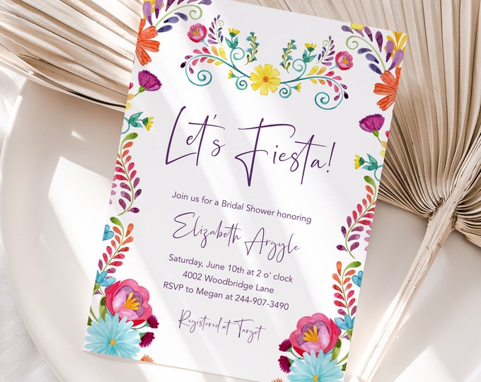 Colorful Fiesta Bridal Shower Invitation Editable Template Printable ...