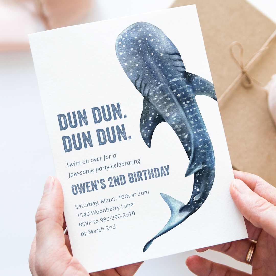 Jaw-some Shark Birthday Invitation Template, DUN DUN Party Invite ...