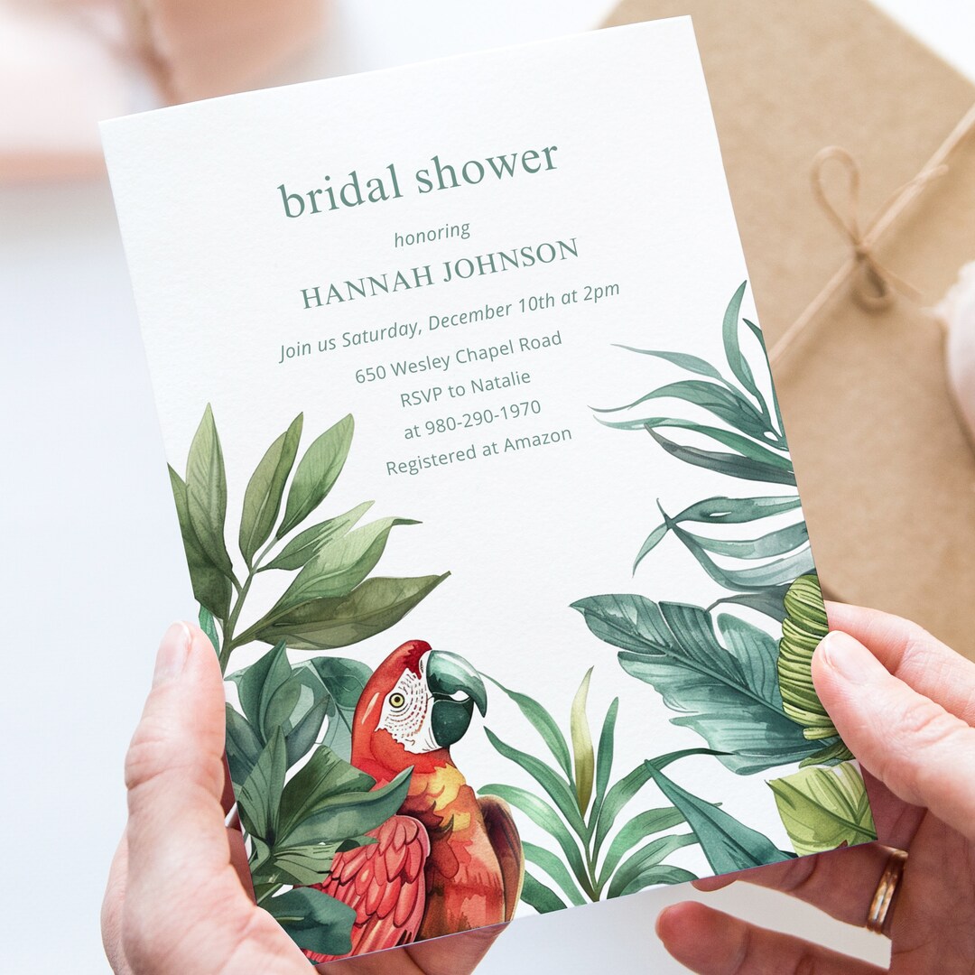 Parrot Tropical Bridal Shower Invitation Template, Aloha Beach Bridal ...