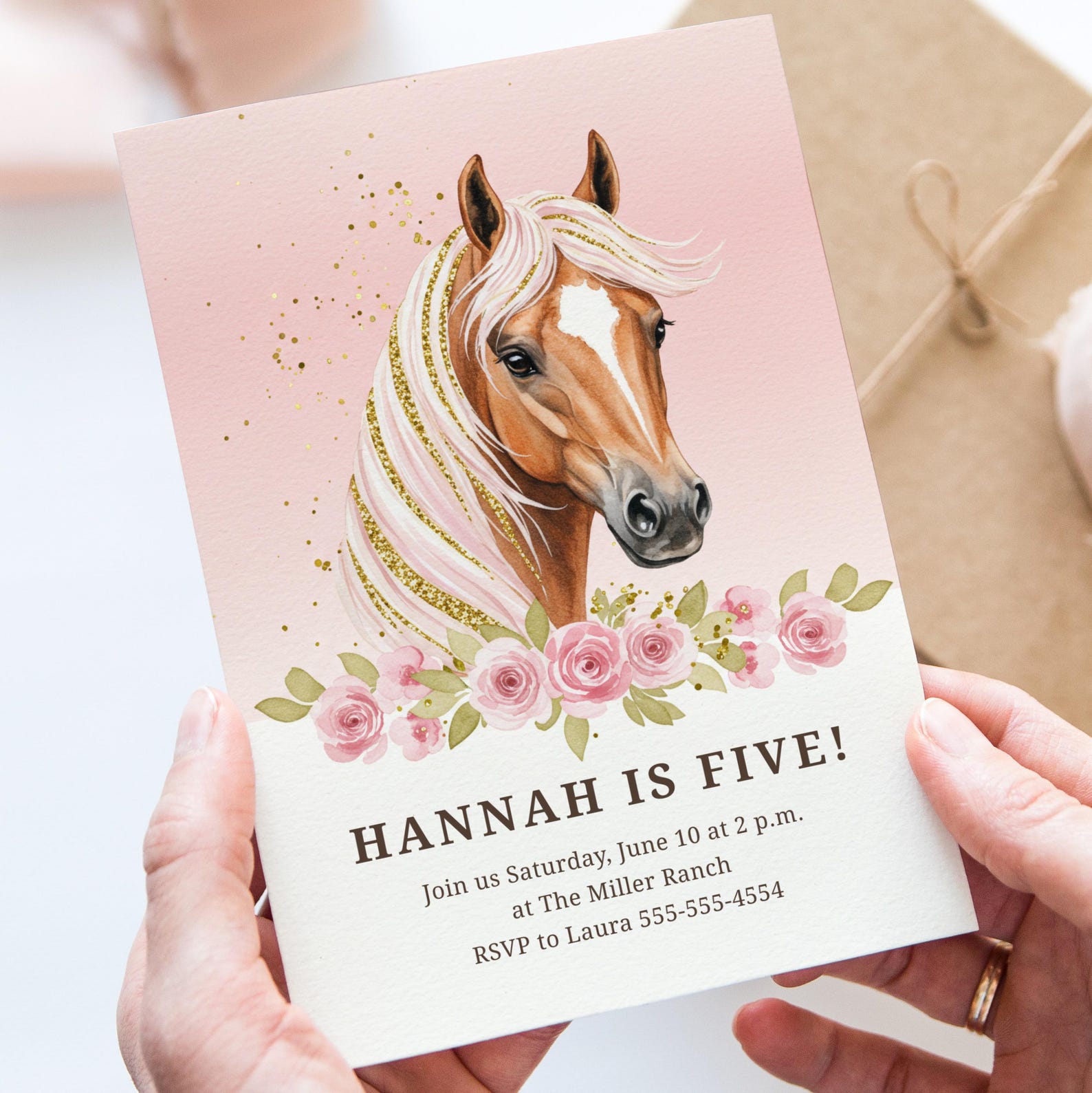 Horse Birthday Canva Invite Template, Watercolor Horse Invitation, Girl ...