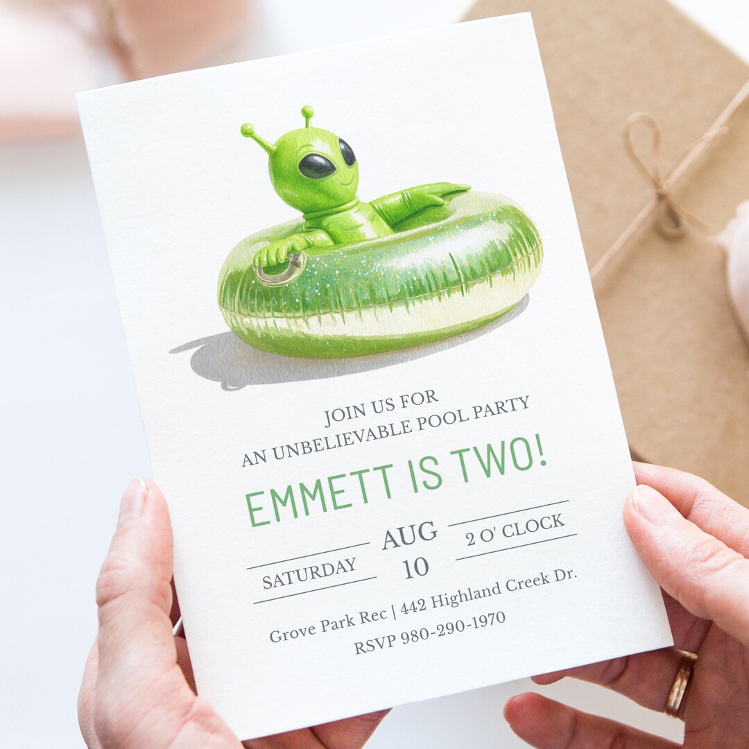 Alien Birthday Invitation, Outer Space Pool Party Invite, Editable ...