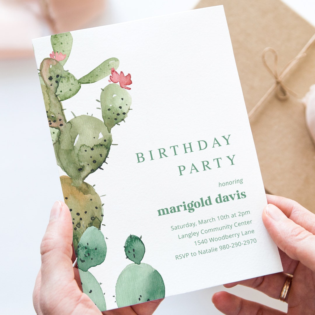 Cactus Printable Birthday Party Invitation Template, Digital Download ...