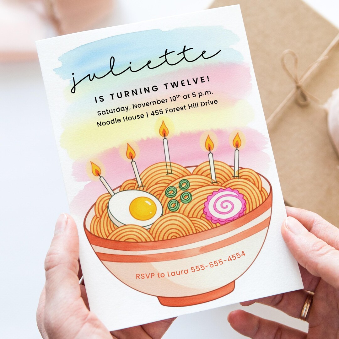 Ramen Birthday Canva Invite Template, Noodle Birthday Party, Kids ...