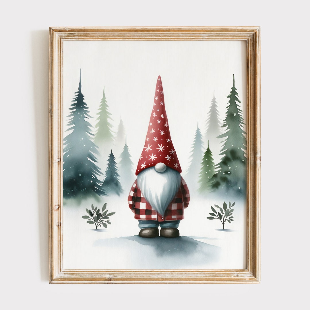 Lumberjack Gnome Christmas Printable Art Print, Watercolor Gnome With ...