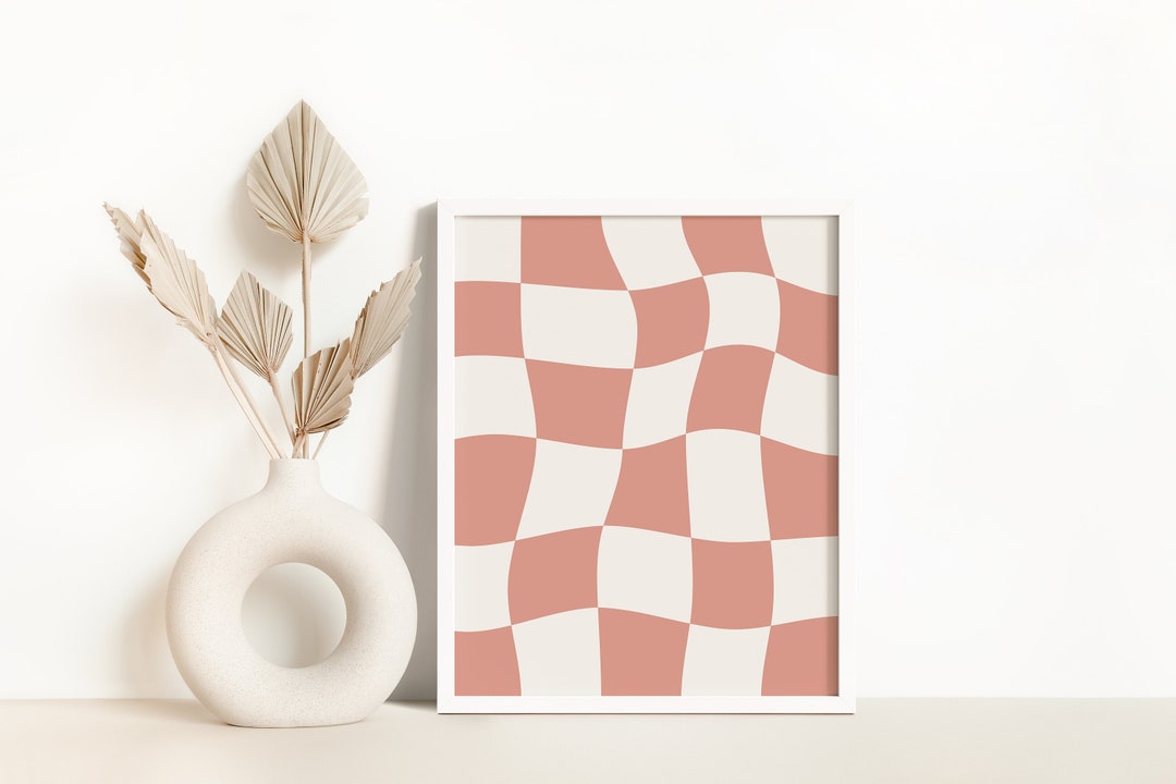 Retro Wavy Checkerboard Print Dusty Pink Checkerboard Art - Etsy