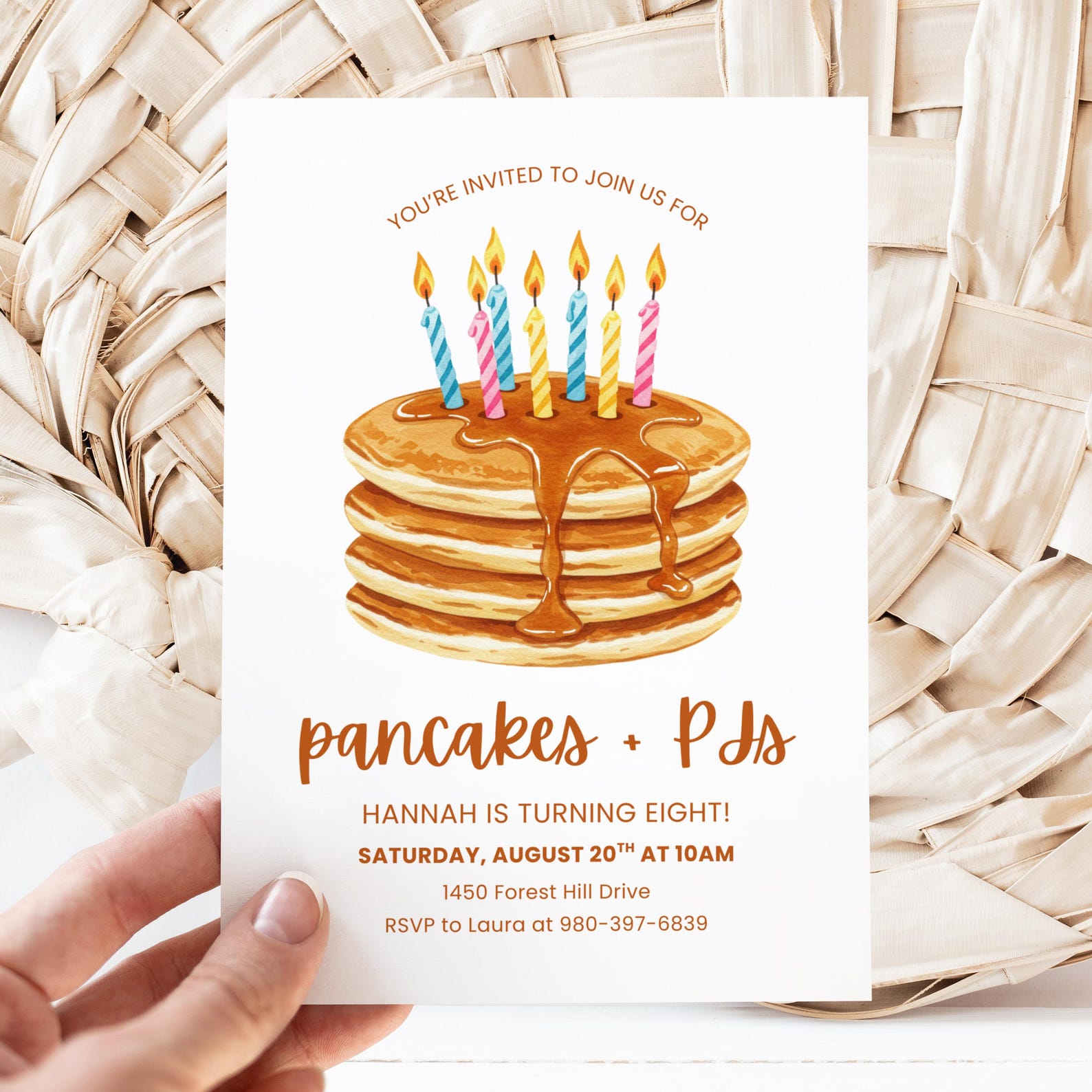 Pancakes and Pajamas Invitation, Canva Invite Template, Pancakes Party ...