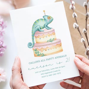 Funny Chameleon Birthday Invitation | Reptile Party Invite | Editable ...