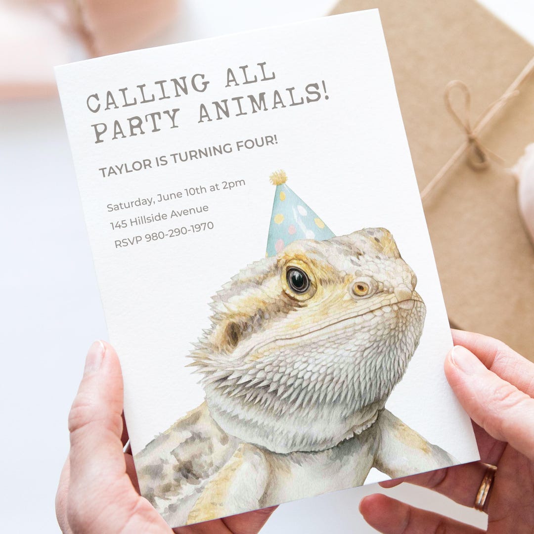 Bearded Dragon Birthday Invitation, Editable Lizard Party Template ...