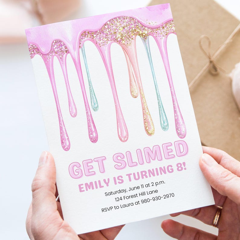Get Slimed Canva Invite Template, Slime Birthday Invitation, Pink Slime ...