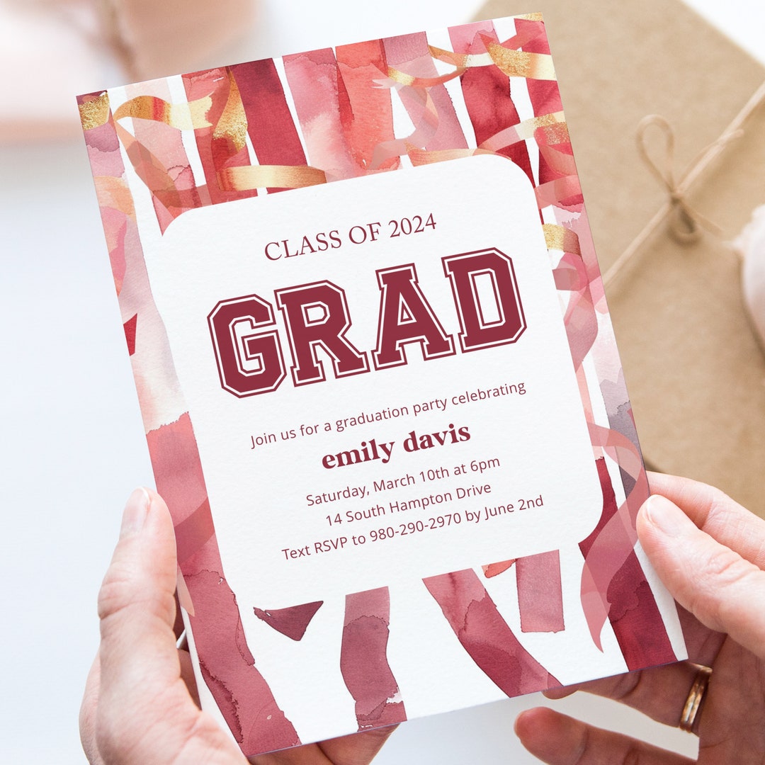 Maroon Graduation Party Invitation Template, Printable GRAD Invite ...