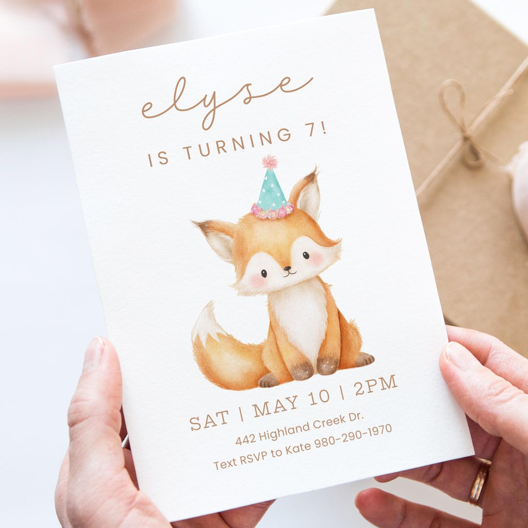 Fox Birthday Invitation, Woodland Girl Party Invite, Editable Corjl ...