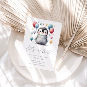 Penguin Birthday Invitation Template, Printable Editable Invite, CORJL ...