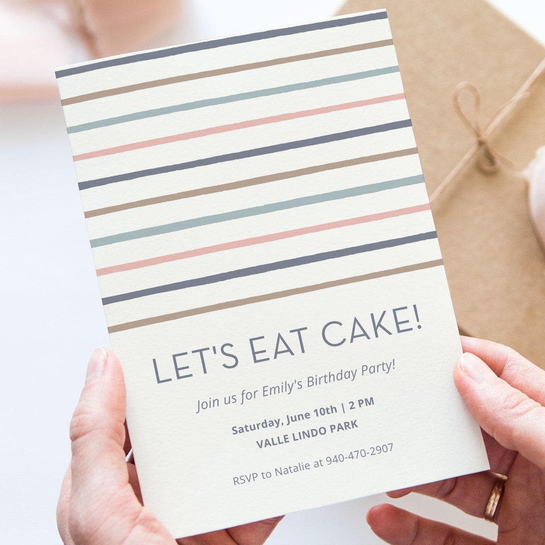Modern Minimal Birthday Invitation Template, Preppy Stripes, Let's Eat ...