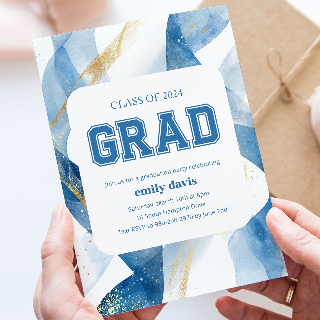 Blue Graduation Party Invitation Template, Printable GRAD Invite ...