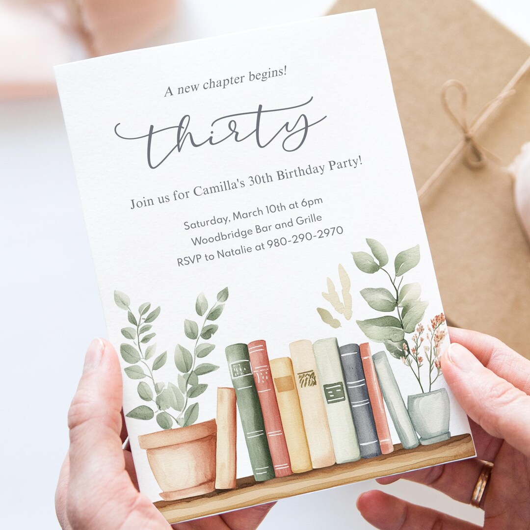 Book-themed 30th Birthday Invitation, Literary Celebration Corjl ...