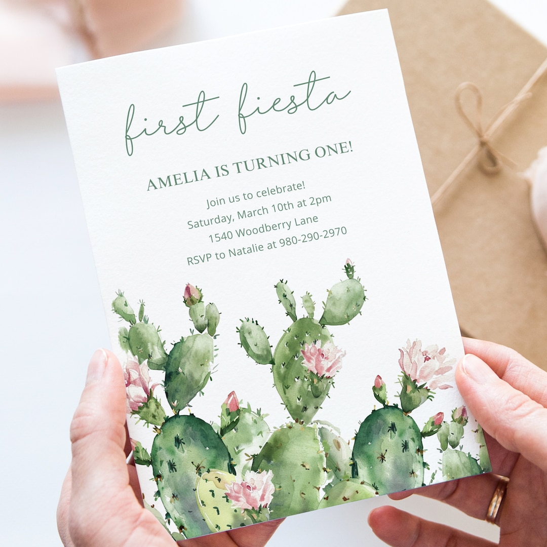 Cactus Birthday Invitation Template Pastel Cactus First Birthday Invite ...