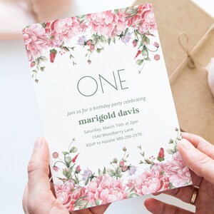 Pink Floral Birthday Invitation Template, Printable Editable Birthday ...