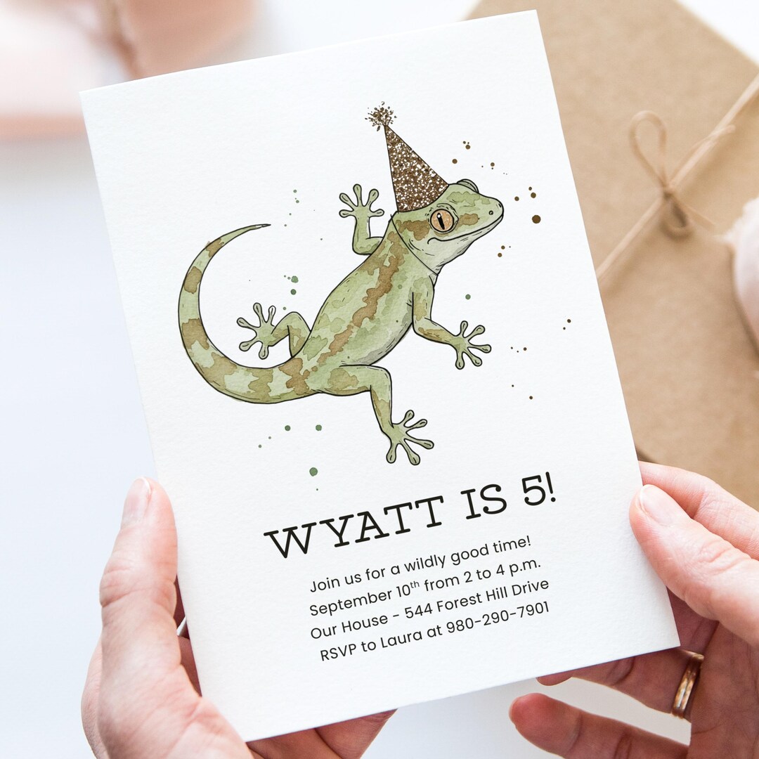 Gecko Birthday Canva Invite Template, Lizard Party Invitation, Reptile ...