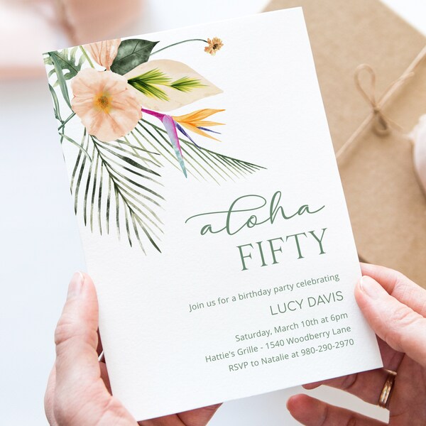 50th Hawaiian Beach Birthday Invitation - Etsy