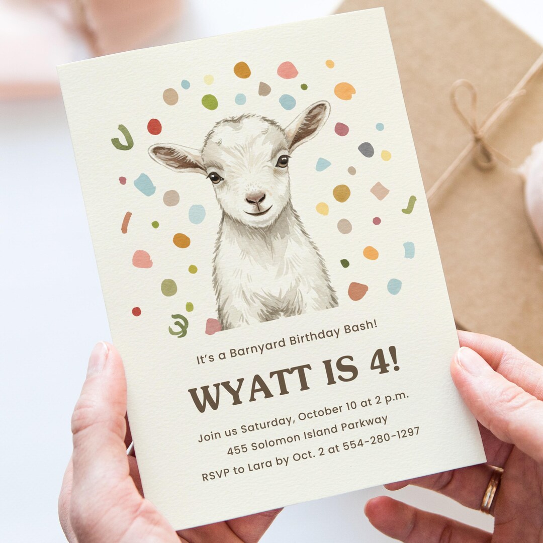 Goat Birthday Canva Invite Template, Barnyard Bash DIY Invitation, Farm ...