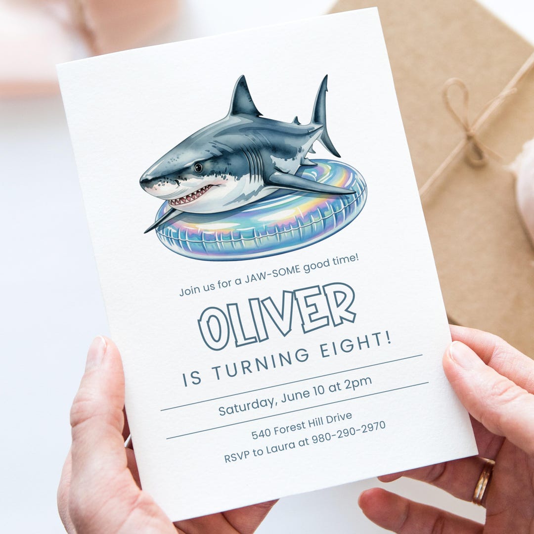 Shark Birthday Canva Invite Template, Jawsome Theme Party, Editable ...