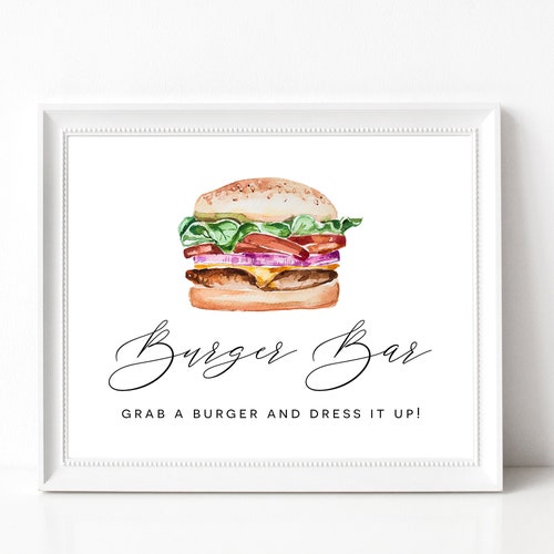 Burger Bar Station 8x10 PRINTABLE Party Sign Baby Barbecue - Etsy
