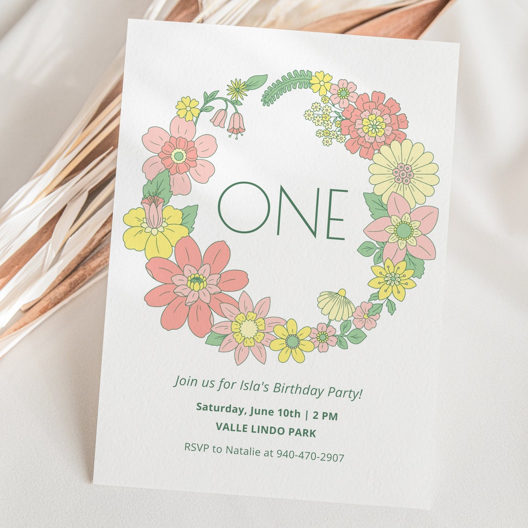 Retro Floral Birthday Party Invitation, Pastel Daisy Birthday Invite ...