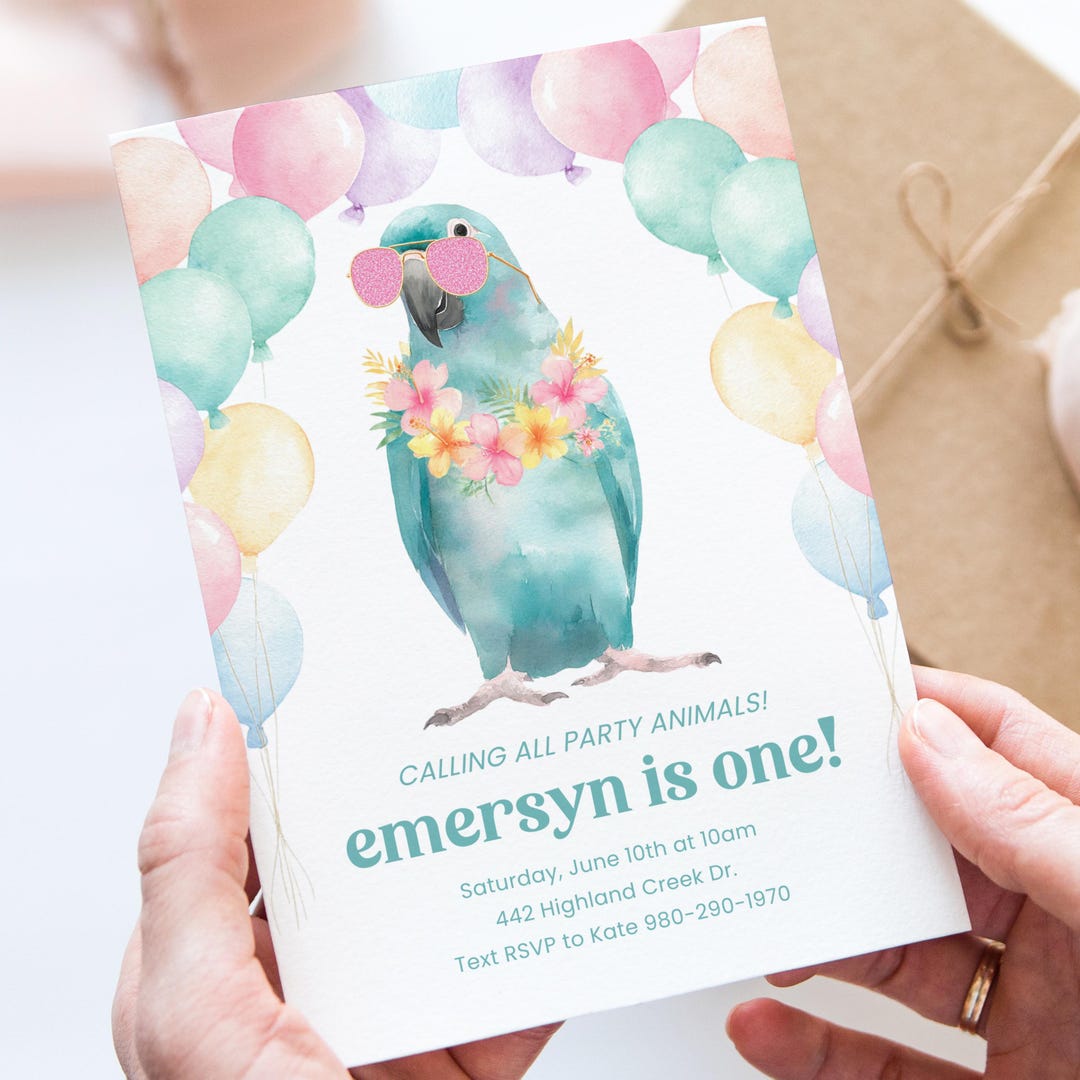 Tropical Parrot Birthday Invitation, Editable Corjl Bird Party Invite ...