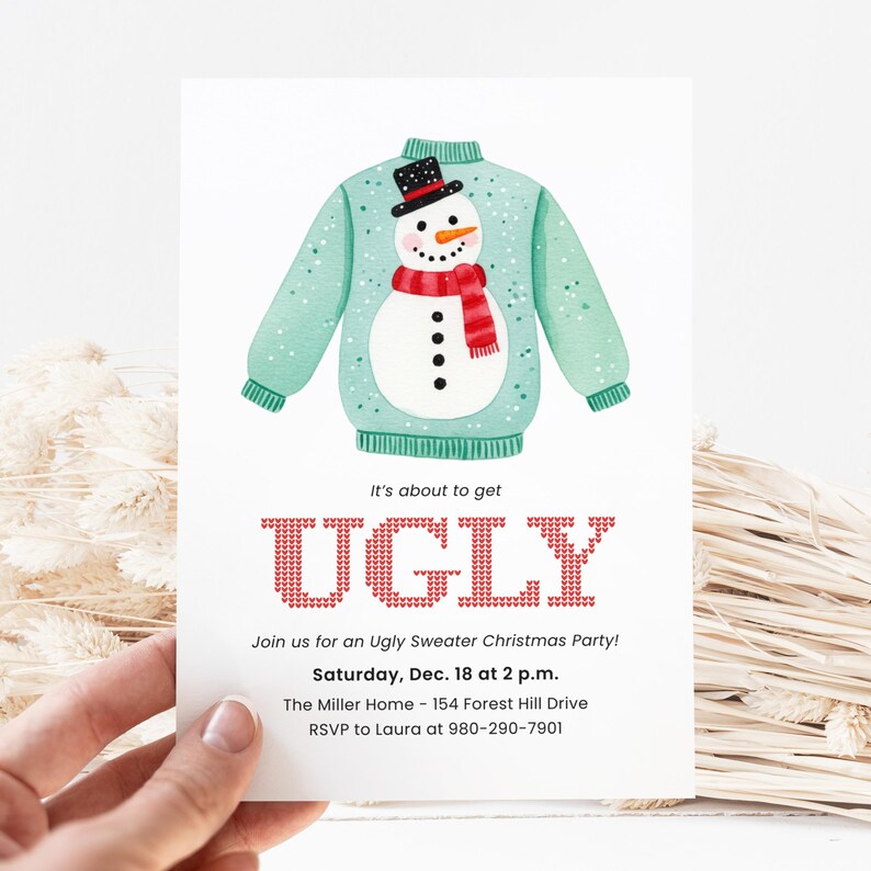 Ugly Sweater Party Invite Canva Template, Christmas Party Invite ...