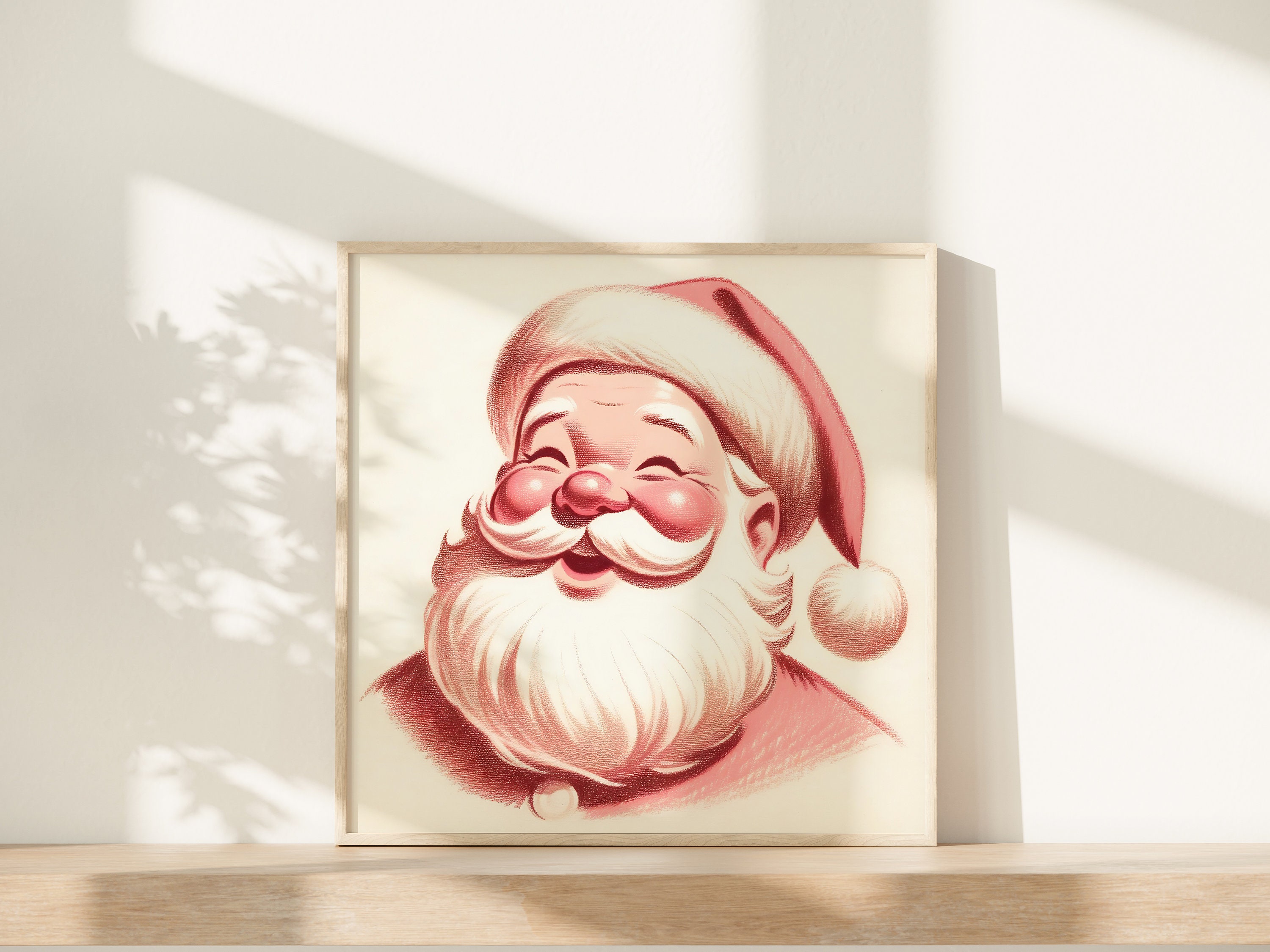 Square Santa Print, 1950s Retro Santa Claus Printable Art Print, Retro ...